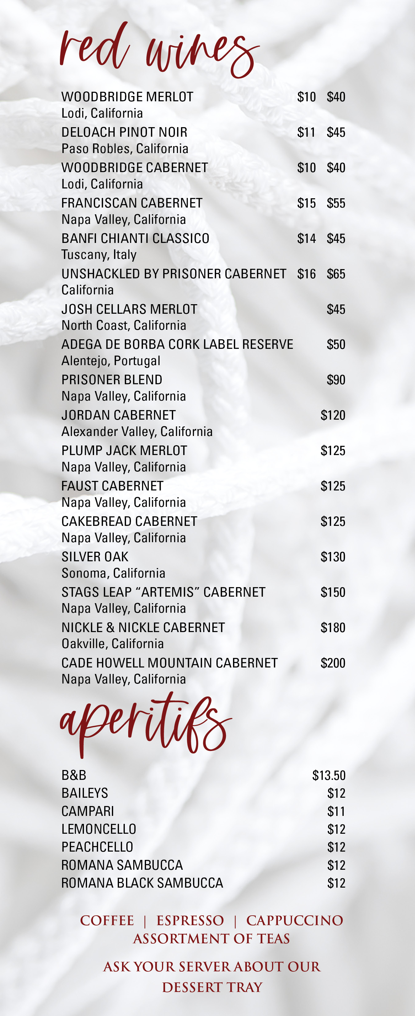 Drink Menu | The Cove Restaurant & Marina